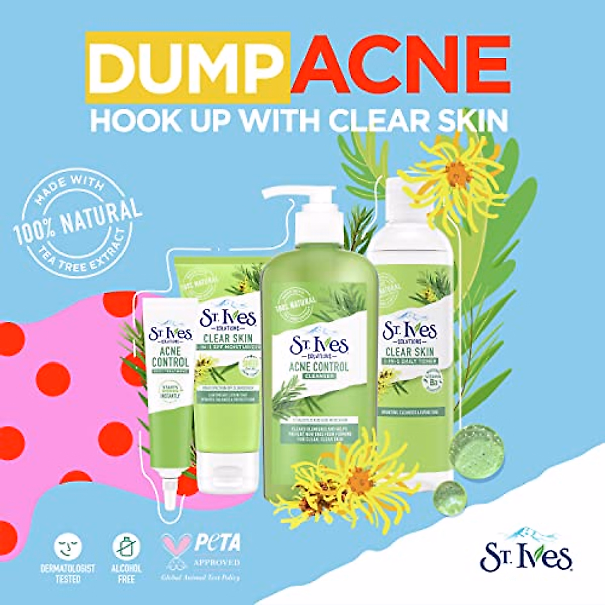 St.Ives Solutions 3-in-1 Face Toner For Combination to Oily and Acne Prone Skin Clear Skin Made with 100 percent Natural Tea Tree Extract, Vitamin B3, Micellar Water Technology, and Witch Hazel 8.5 oz