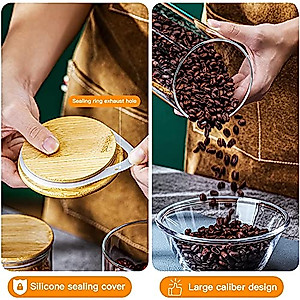 Airtight Glass Jars with Bamboo Lid & Spoons, 8Oz Glass Food Storage Containers, Overnight Oats Containers with Lids, Decorative Kitchen Jars for Coffee, Storage, Dry, Cookie, Candy, Tea. (8PCS)