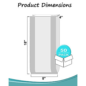 Large Bread Bags with Ties, 8 x 4 x 18", 50 Pack, Clear, Reusable, Bulk Bread Bags for Homemade Bread, Plastic Bakery Bags, Clear Bread Loaf Packing Bags