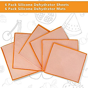 6PCS Silicone Dehydrator Sheets,Fruit Leather Silicone Dehydrator Mats with Edge Compatible with Cosori CP267-FD, Non-Stick Food Dehydrator Mats for Fruits Meat Vegetables Herbs (Orange 6 Packs)