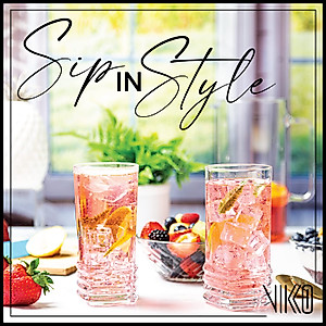 Vikko Water Glasses, Set of 12 Drinking Glasses, Thick and Durable Tumbler, 11.5 Ounce Tall Kitchen Glasses, Dishwasher Safe Highball Glass Tumbler, Heavy Duty Cups