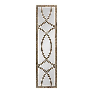 Kate and Laurel Tolland Decorative Wooden Panel Wall Mirror, 12" x 48", Rustic Brown, Farmhouse Windowpane Accent Piece