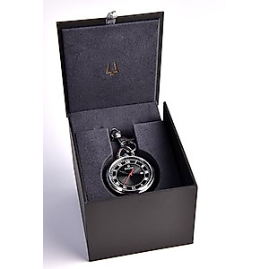 Bulova Classic Pocket Watch 3-Hand Date Quartz Stainless Steel, Black Dial with Detachable Chain Style: 96B308