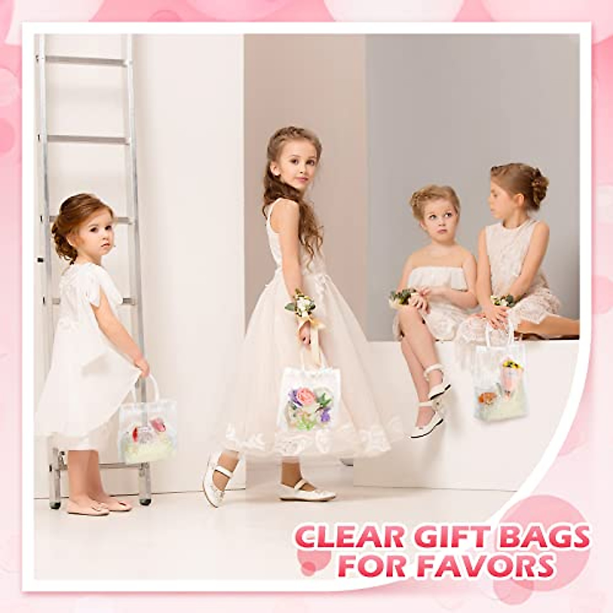 Mimorou 60 Pack Clear PVC Gift Bags with Handles Reusable Plastic Gift Wrap Tote Bags Transparent Shopping Bags for Christmas Party Favors Weddings, 9 x 6.3 x 2.8 Inches and 7.8 x 7.8 x 3.1 Inches