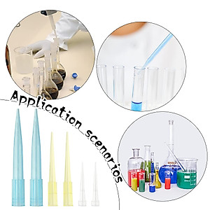 TOVOT 1500PCS Laboratory Universal Pipette Tips 3-Size Plastic Liquid Pipette Tips 10ul 200ul 1000ul (Yellow Blue Clear)