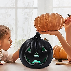 Uonlytech Halloween Pumpkin Lights Battery Operated Black Jack-o-Lantern Light Flameless Candles Pumpkin Lamp Decoration for Halloween Party Favor Decoration (Without Batteries)