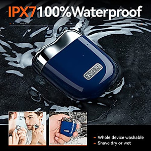 yoose Mini Shaver, Portable Alloy Electric Shavers for Men, Cordless Rechargeable Travel Shaver, Dry Shave, IPX7 Waterproof, Battery Indicator, Travel Lock, Electric Razor with Leather Case, Blue
