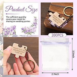 Huquary Wedding Favors Bulk for Guest Wood Puzzle Keychain Thank You for Celebrating with Us Keyring Gifts with Organza Bags for Bridal Shower Engagement Bachelorette Party Supply (200)