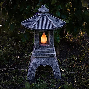 VP Home Pagoda Garden Statues Outdoor, Solar Powered Statue Japanese Garden Decor, Outdoor Zen Garden Lantern, Flickering LED Garden Light (Tranquil Pagoda)