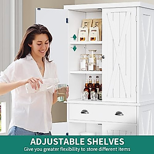 YITAHOME 72'' Farmhouse Kitchen Pantry Storage Cabinet, Tall Freestanding Cupboard with Drawer and Adjustable Shelves, Sideboard Buffet Cabinet for Kitchen, Dining Room, Living Room, White