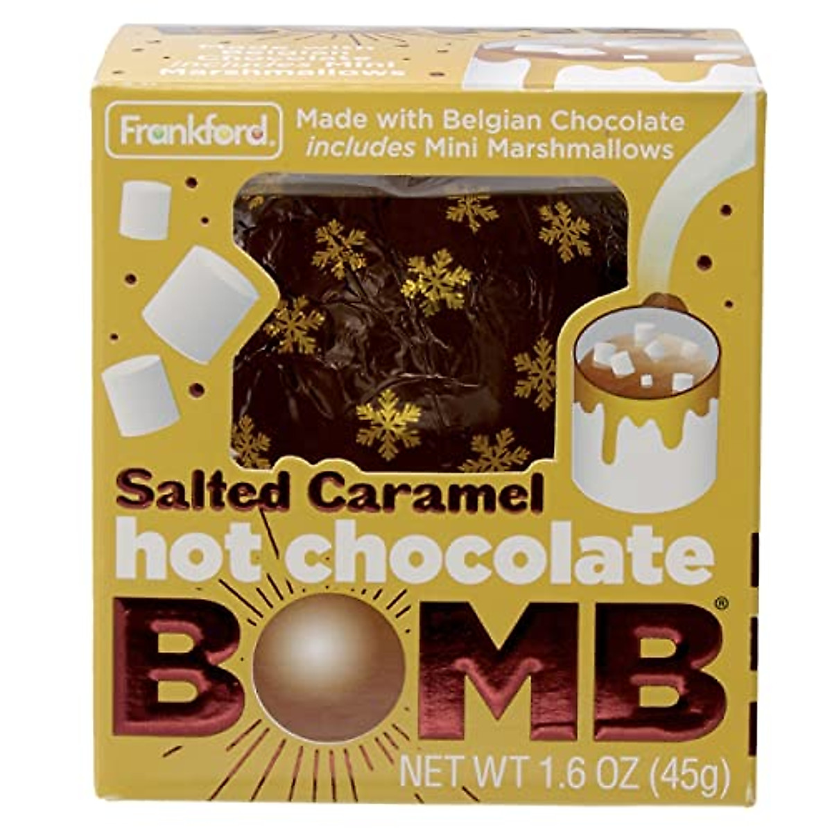 Frankford Salted Caramel Hot Chocolate BOMB, Pack of 6, Individually wrapped, Melting Milk Chocolate Ball with mini Marshmallows Inside, 1.6 ounce, Easter Basket Stuffer