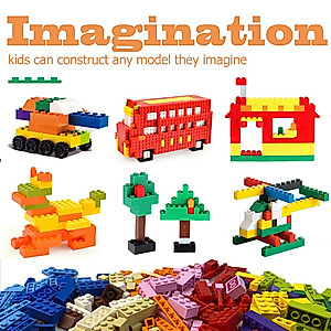 HUIZDQ Building Blocks, 1100 Pieces, Compatible with All Major Brands, Classic Bulk Blocks, Includes Wheels, Door, Window, Street Lights, Ages 3+