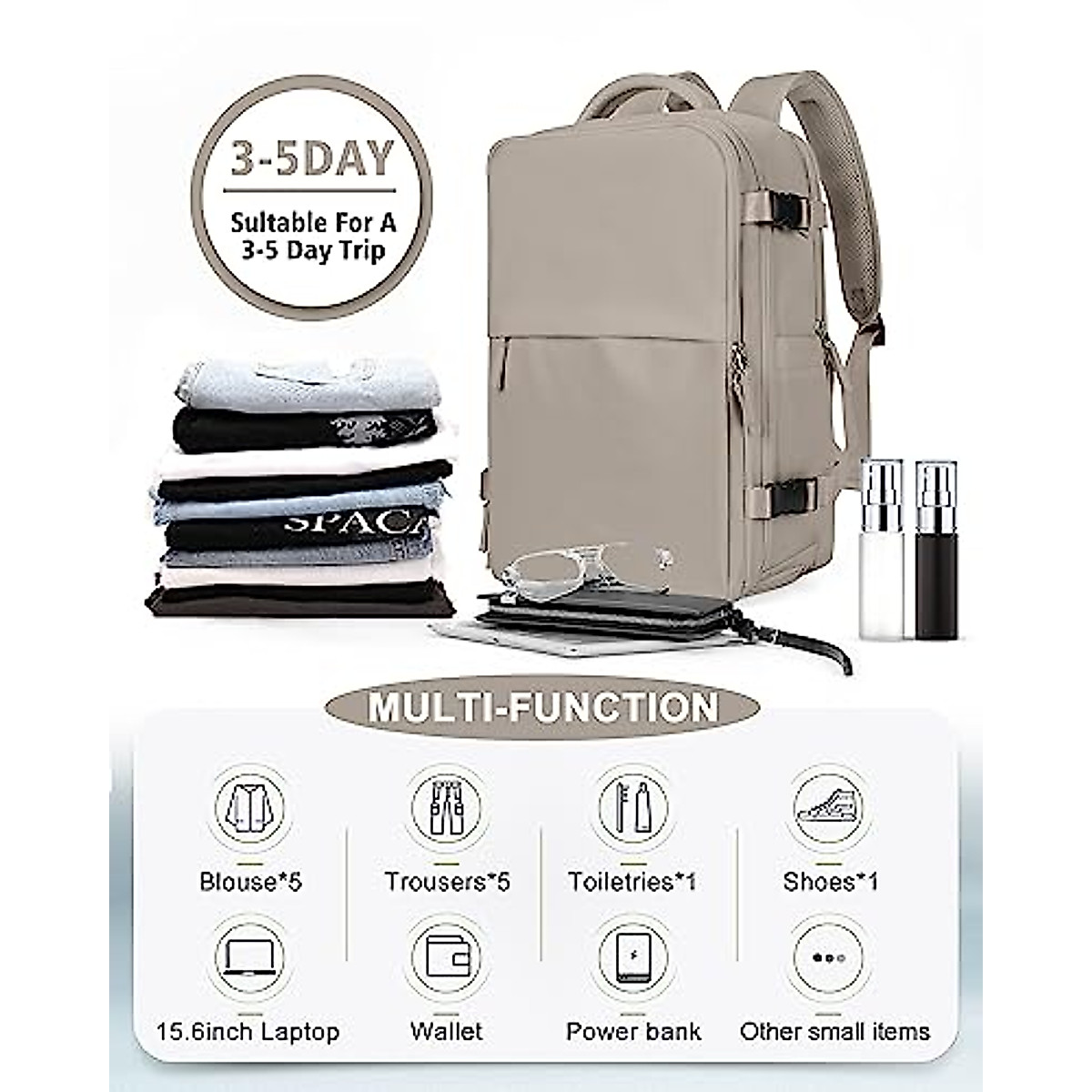 bergsalz Brown Travel Backpack Essentials For Women Men Airline Approved Personal Item Travel Bag Carry On Bag Gym Waterproof Backpack Purse  College Laptop Bag