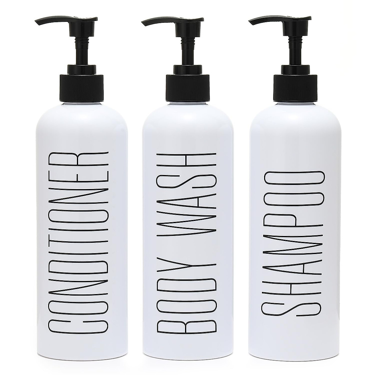 HOMCDALY Shampoo and Conditioner Dispenser, 16oz 3-Pack Refillable Shampoo and Conditioner Bottles, Empty Shampoo Bottles, Shampoo Conditioner Body Wash Dispenser, Bathroom Shampoo Dispenser Set(white