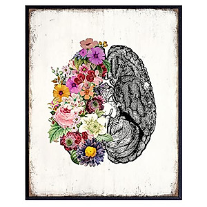 Flower Brain Wall Art & Decor - Vintage Human Anatomy Poster 8x10 - Rustic Boho Shabby Chic Modern Home Decor for Bedroom Bathroom Living Room - Bohemian Gift for Women - UNFRAMED