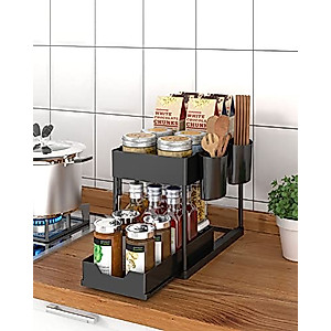 Pulling type seasoning shelf Desktop storage rack (White)