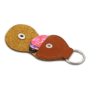 JAZ Guitar Picks Holder Case - Leather Keychain Plectrum Key Fob Cases Bag - 2 Pack (Black and Brown)