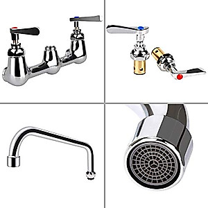 COOLWEST 8” Center Wall Mount Commercial Kitchen Sink Faucet with 12 Inch Swivel Swing Spout, 2 Handles Backsplash Mounted Sink Faucets Chrome Finish