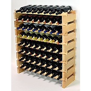 sfDisplay.com,LLC. Modular Wine Rack Beechwood 32-96 Bottle Capacity 8 Bottles Across up to 12 Rows Newest Improved Model (64 Bottles - 8 Rows)
