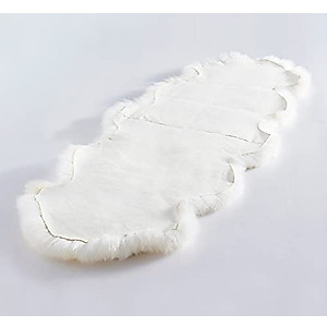 Genuine Sheepskin Rug 2.2'x6.2' Fluffy Fur Rug Nursery Rug Throw Rugs Luxury Fuzzy Fur Carpet for Bedroom Fluffy Rug for Living Room (Double Pelt, Natural)