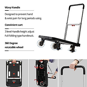 Platform Hand Truck Brake Push Cart Dolly by Rotihomesys, Moving Cart with Wheels Foldable, Utility Cart with 330LB Weight Capacity for Easy Storage and 360 Degree Swivel Wheels (Black)