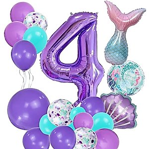 Beauty Fish Birthday Decoration, Balloon Tail Shell Foil Latex Balloons Set, Ocean Themed Beauty Fish for Girls 4th Birthday(21Pcs)