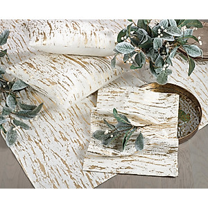 SARO LIFESTYLE - 1612.GL1672B Distressed Foil Metallic Design Cotton Table Runner, 16" x 72", Gold