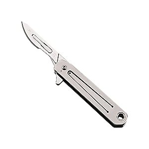 SZHOWORLD All Stainless Steel Scalpel Folding Knife with 10pcs #23 Replaceable Blade, Compact Utility EDC Small Pocket Knife, 1.1oz