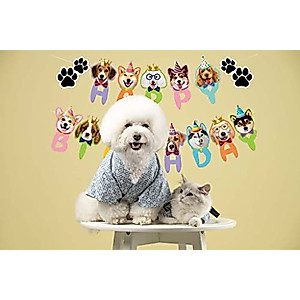 Dog Birthday Banner Dog Birthday Decoration, 17 Pieces Dog Face Birthday Party Banner Dog, Face and Paw Print Happy Birthday Banner