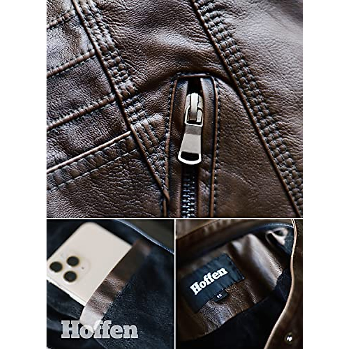 Hoffen Premium Vegan Leather Jacket for Women with Detachable Hood - Seitig Model (Coffee, L)