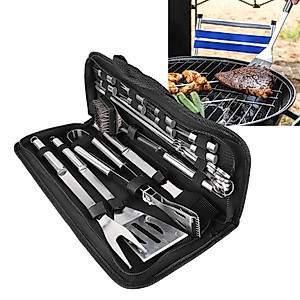 BBQ Grill Tools Set, 20pcs Grill Set Professional Tongs Fine Crafted for Outdoor for Travel