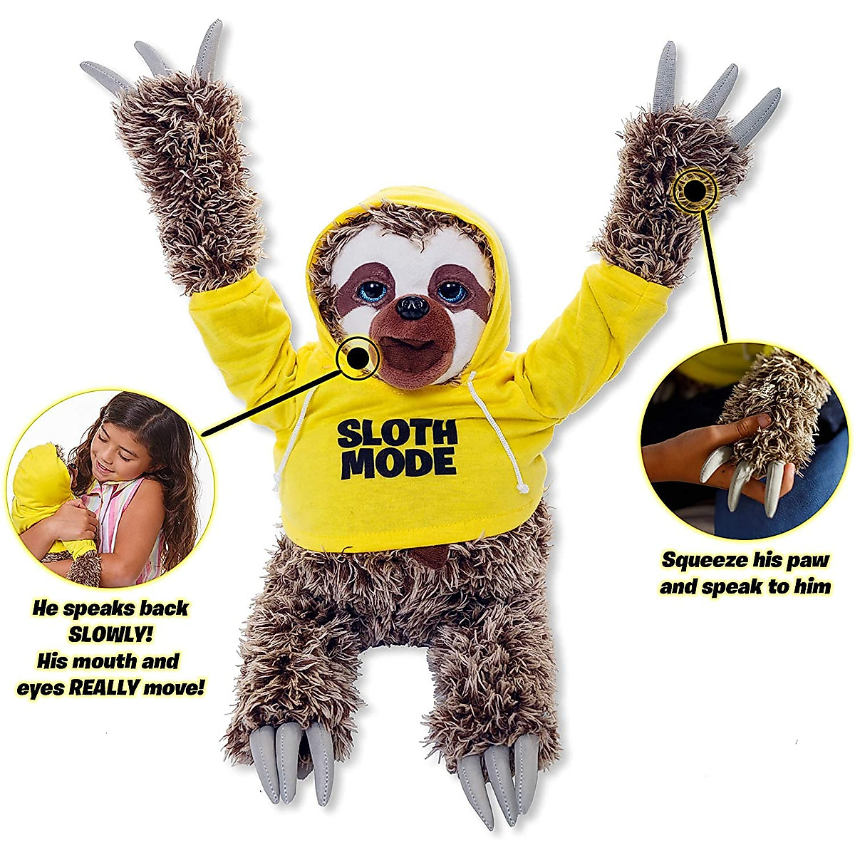 SNAX The Sloth Official 2023 Version, Talking Plush Sloth Toy for Kids, Cuddly Sloth Stuffed Animal That Talks Back Slowly for Boys and Girls, Moving Eyes & Mouth, with Book + Red Shirt