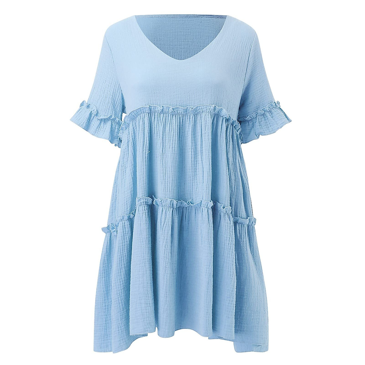 Dresses for Wedding Guest Women Solid Color V Neck Short Sleeve Casual Shirt Dress Beach Holiday Dress for Women