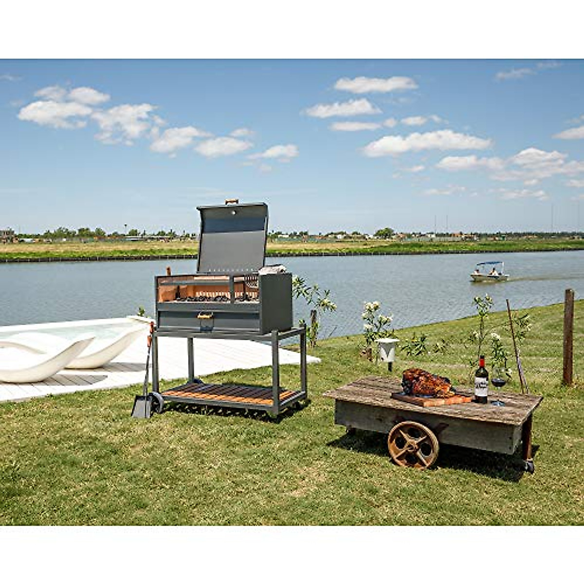 Nuke Delta02 Authentic Argentinian-Style Outdoor Cooking Charcoal Gaucho Santa Maria Grill, 40 Inch, Black