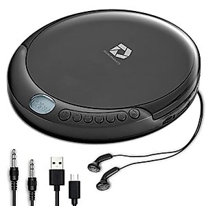 Deluxe Products CD Player Portable with 60 Second Anti Skip, Stereo Earbuds, Includes Aux in Cable and AC USB Power Cable for use at Home or in Car