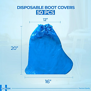 Large Thicker Boot And Shoe Covers Disposable Non-Slip 50 Pack (25 Pairs) Waterproof Durable Reusable Rain, Outdoor Indoors Overshoes, Fit Up To Men's 13, Blue, 20 Tall, Horlon
