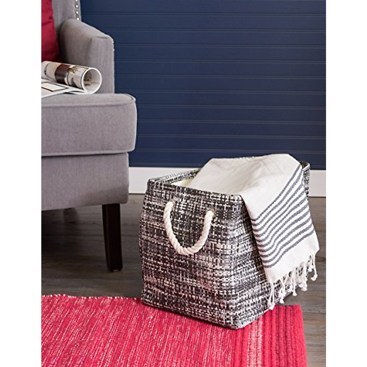 DII Woven Paper Storage Bin, Tweed, Black, Large