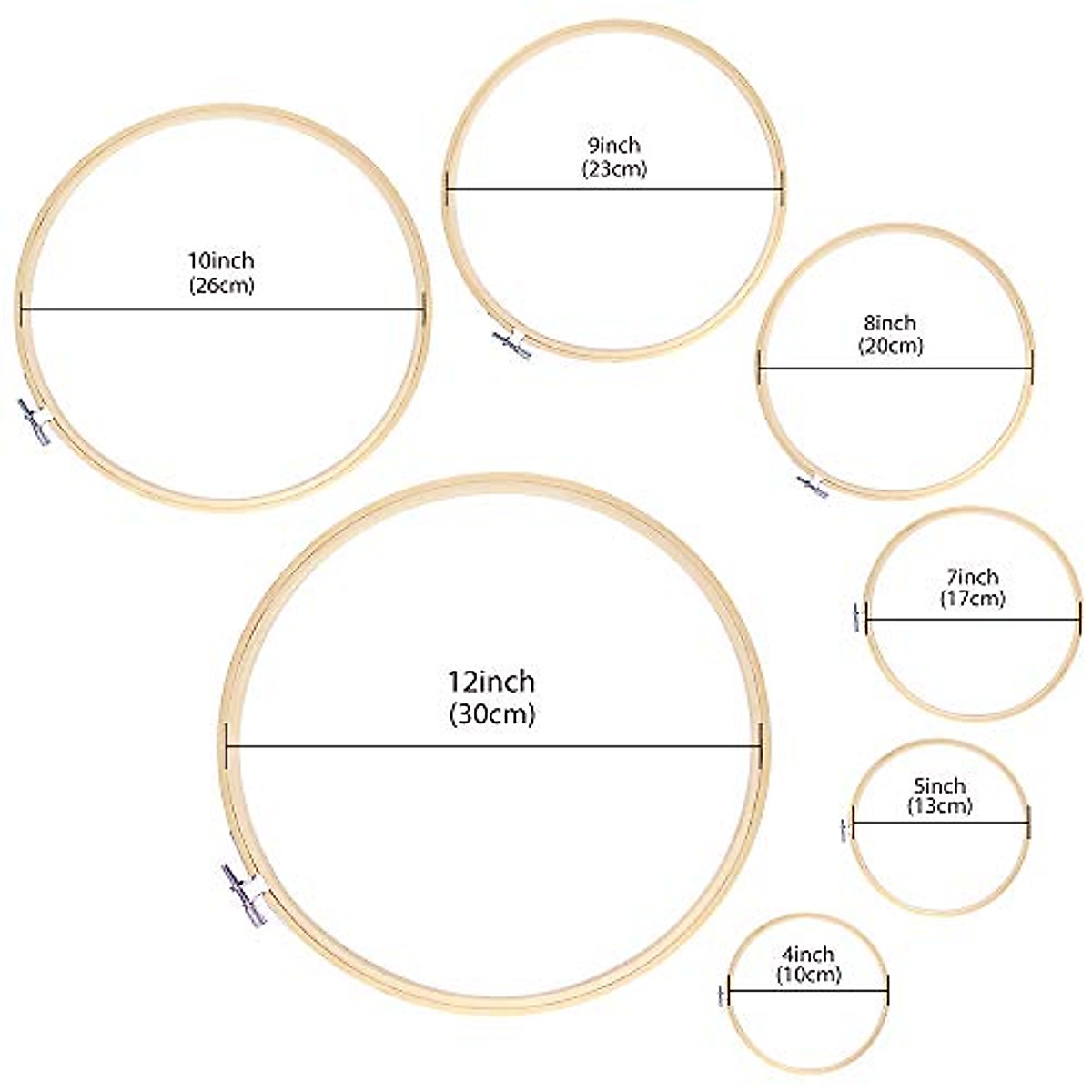 Caydo 7 Pieces 7 Sizes Embroidery Hoops Set 4 inch to 12 inch Bamboo Circle Cross Stitch Hoop Rings for Craft Sewing and Ornaments