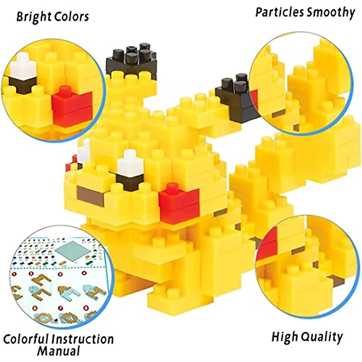 Pocket Monster Micro Building Building Blocks Sets for, 3D Mini Cute Anime Figures Collection Toys 4-PCS Kit Gifts for Adults and Kids