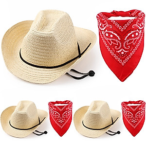 Unittype Western Cowboy Hats, Bandanas, and Party Accessories Set (Beige)