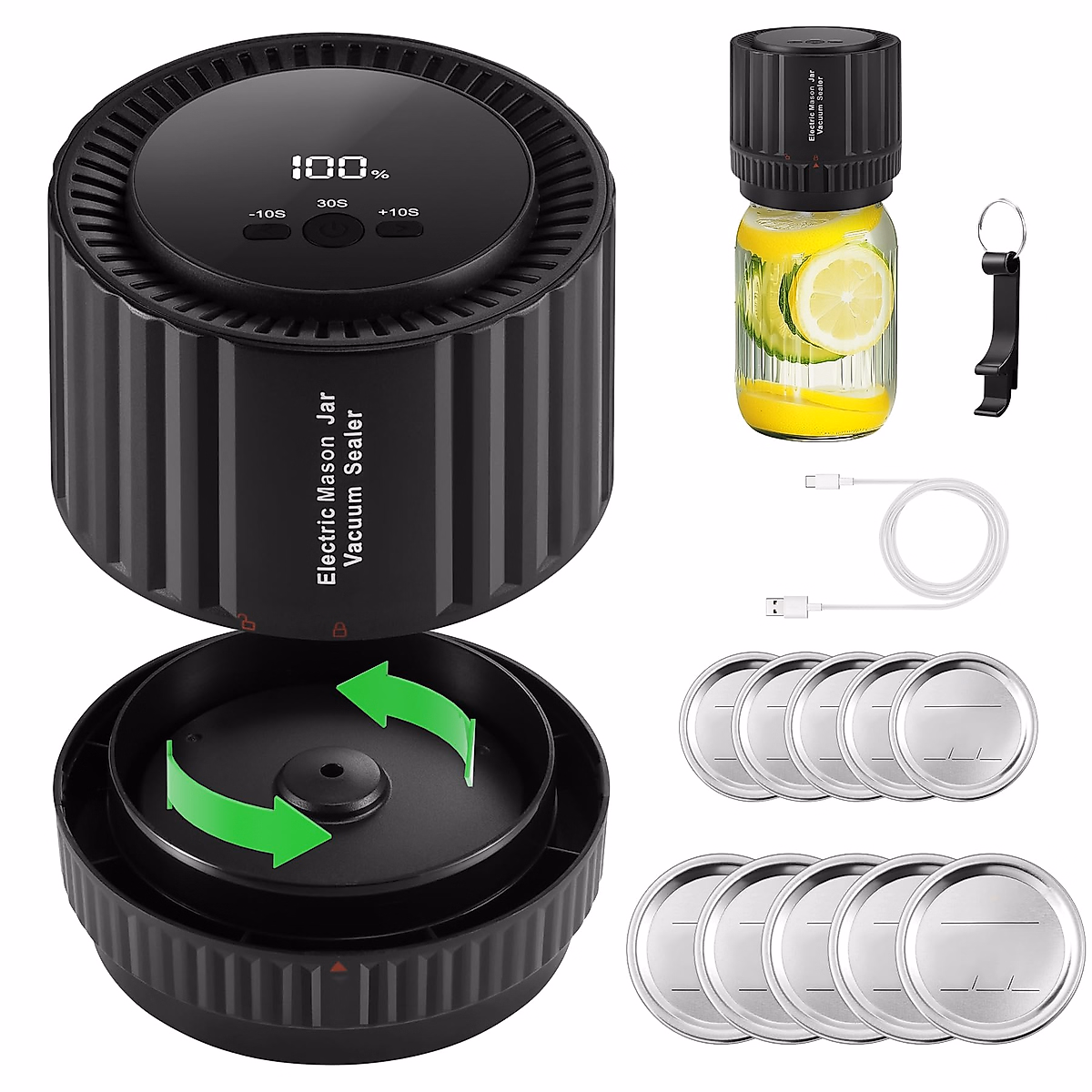 Electric Mason Jar Vacuum Sealer, Jar Vacuum Sealer for Mason Jars with Wide and Regular Mouth Jar Lids, Mason Jar Sealer, Mason Jar Vacuum Sealer Kit for Food Storage, Fermentation, Canning, Sealing