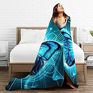 Blue Butterfly Printed Blanket Throw Lightweight Super Soft Micro Fleece Throw Blankets Fit Couch Bed Living Room Sofa Chair 50"X40"