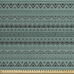 Ambesonne Tribal Faux Suede Fabric by The Yard, Ethnic Native American Bohemian Style Geometric Funky Forms Pattern, for Indoor Outdoor DIY Projects Upholstery, 1 Yard, Charcoal Grey and Pale Teal