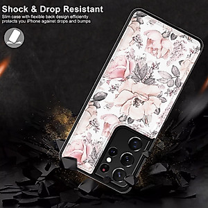 LETO Galaxy S21 Ultra Case,Luxury Flip Folio Leather Wallet Case Cover with Fashion Designs for Girls Women,Card Slots Protective Phone Case 6.8" Champagne Flowers