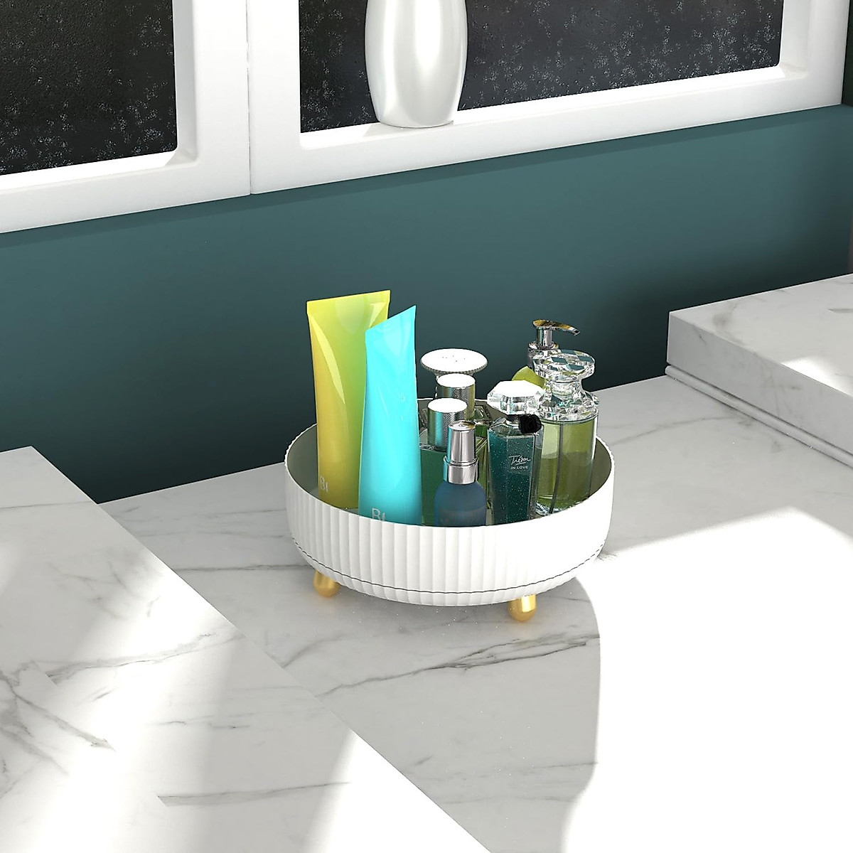 Lazy Susan Turntable Organizer, ITAYVAN 8 Inches Plastic Rotating Condiment Organizers, Makeup Perfume Organizer, Round Spinning Organization for Pantry, Fridge, Countertop, Vanity (Small)