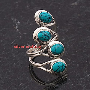 Designer Turquoise Gemstone 925 Sterling Silver Spinner Ring Jewelry (6.5)