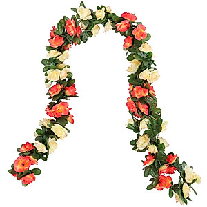 Beferr 5Pcs 41FT Rose Flower Wreaths Artificial Rose Wreaths Fake Silk Flowers Rose Ivy Hanging for Home Wedding Party Garden Craft Wall Decor Champagne