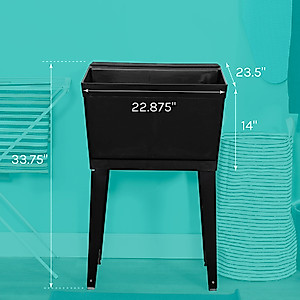 19 Gallon Utility Sink Laundry Tub by JS Jackson Supplies with Adjustable Metal Legs, Ideal for Laundry room, Basement, or Garage Workshop. Heavy Duty Shop Sink. No Faucet Included (Black)