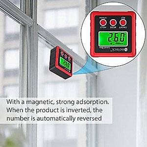 Neoteck Digital Angle Finder, Backlight LCD Digital Angle Gauge Protractor Inclinometer Bevel Box, Magnetic Base, Data Hold, IP54 Dust and Water Resistant- Red