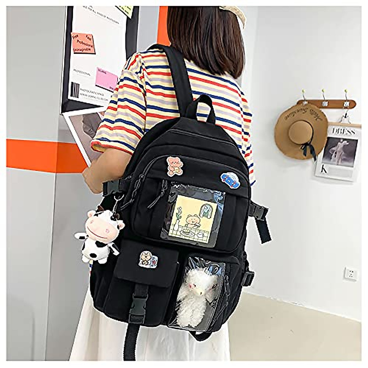 Sunny Fanny OU Aesthetic Backpack.Japanese Kawaii Backpacks School Bag With Pendant. Small Backpack. School Supplies